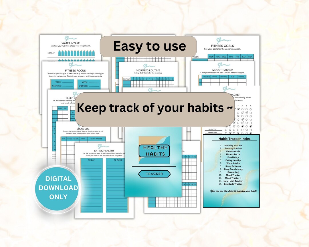 Healthy Habit Tracker Bundle, Daily Well-being Checklist, Self Love ...