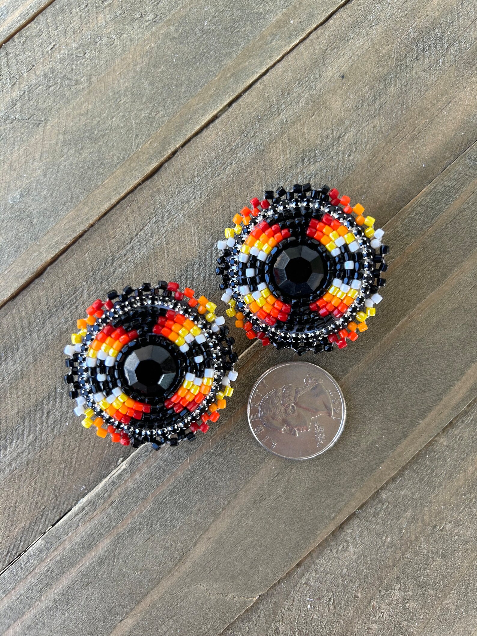 Small Black With Fire Color Beaded Earrings - Etsy