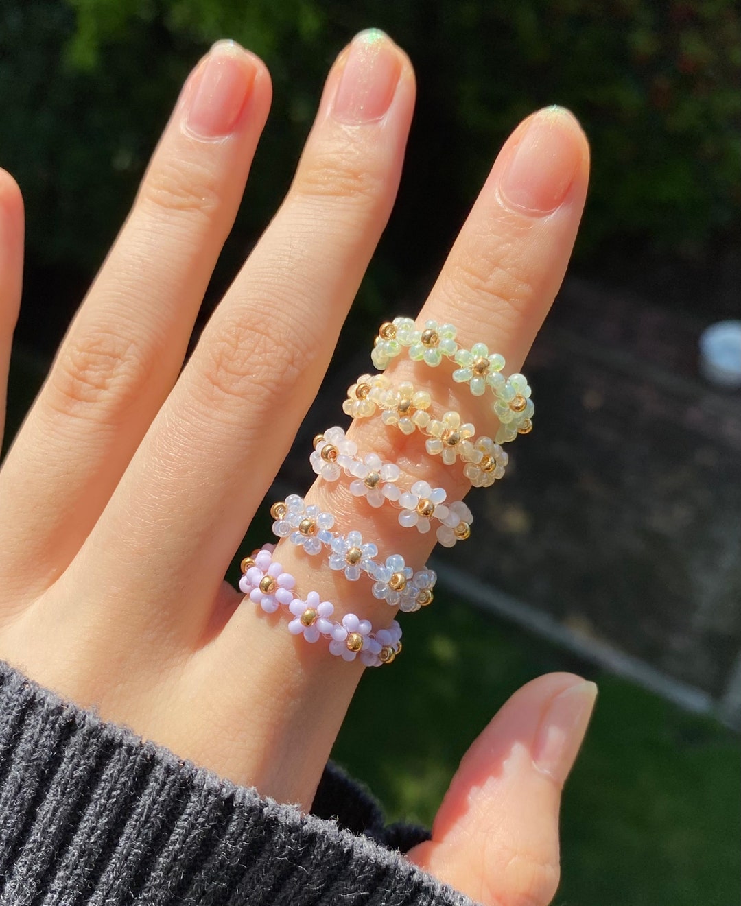 Custom Beaded Flower Rings Multiple Colours Daisy Ring, Seed Bead ...