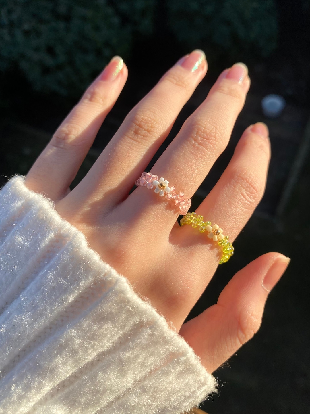 Custom Beaded Flower Ring | 40+ COLORS | Single Flower Ring, Simple ...