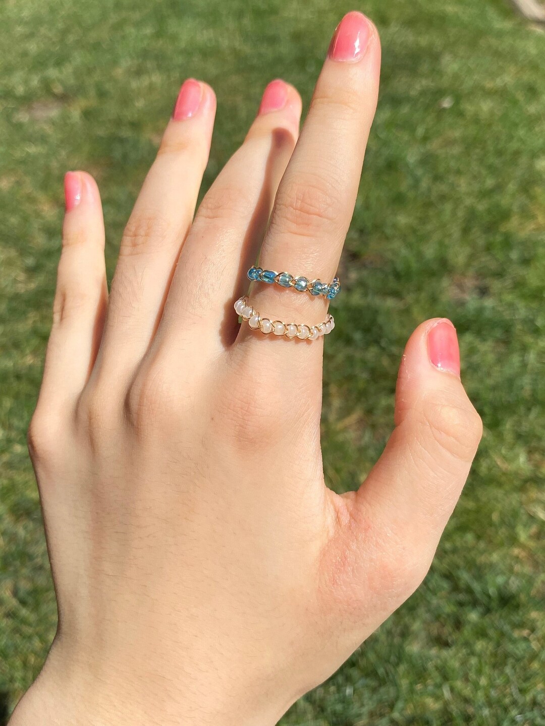 Custom Beaded Wire Ring | 40+ Colours! | Wire Ring, Beaded Ring, Dainty ...