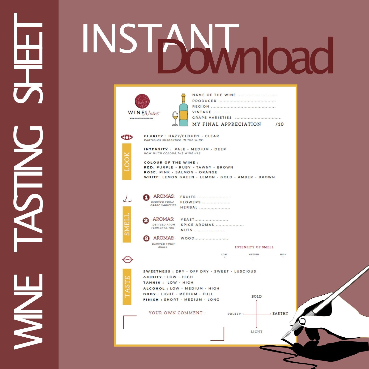 Printable Wine Tasting Sheet / Wine Notes / Wine Tasting Sheet ...