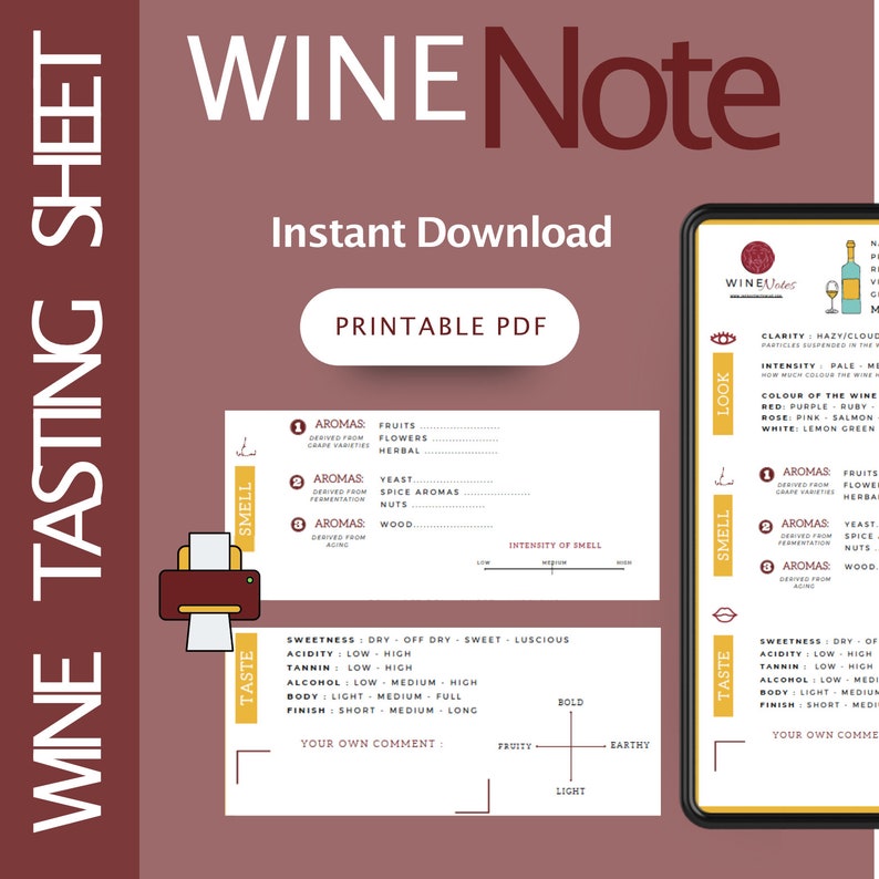 Printable Wine Tasting Sheet / Wine Notes / Wine Tasting Sheet ...