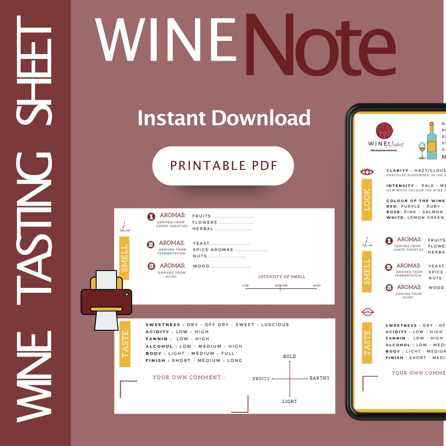 Printable Wine Tasting Sheet / Wine Notes / Wine Tasting Sheet ...