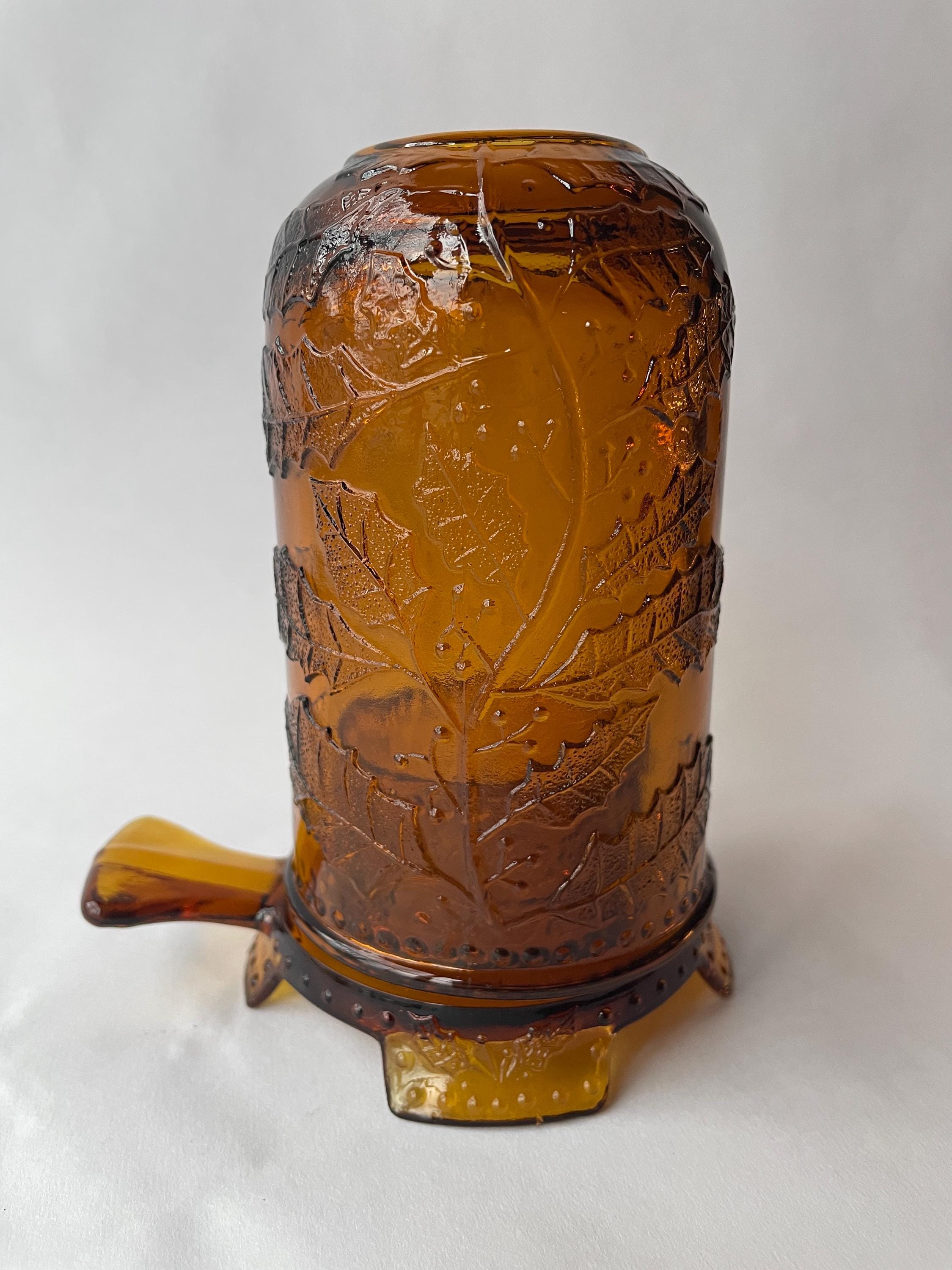 Vintage Amber Mosser Fairy Lamp Glass Candle Holder in Holly and ...