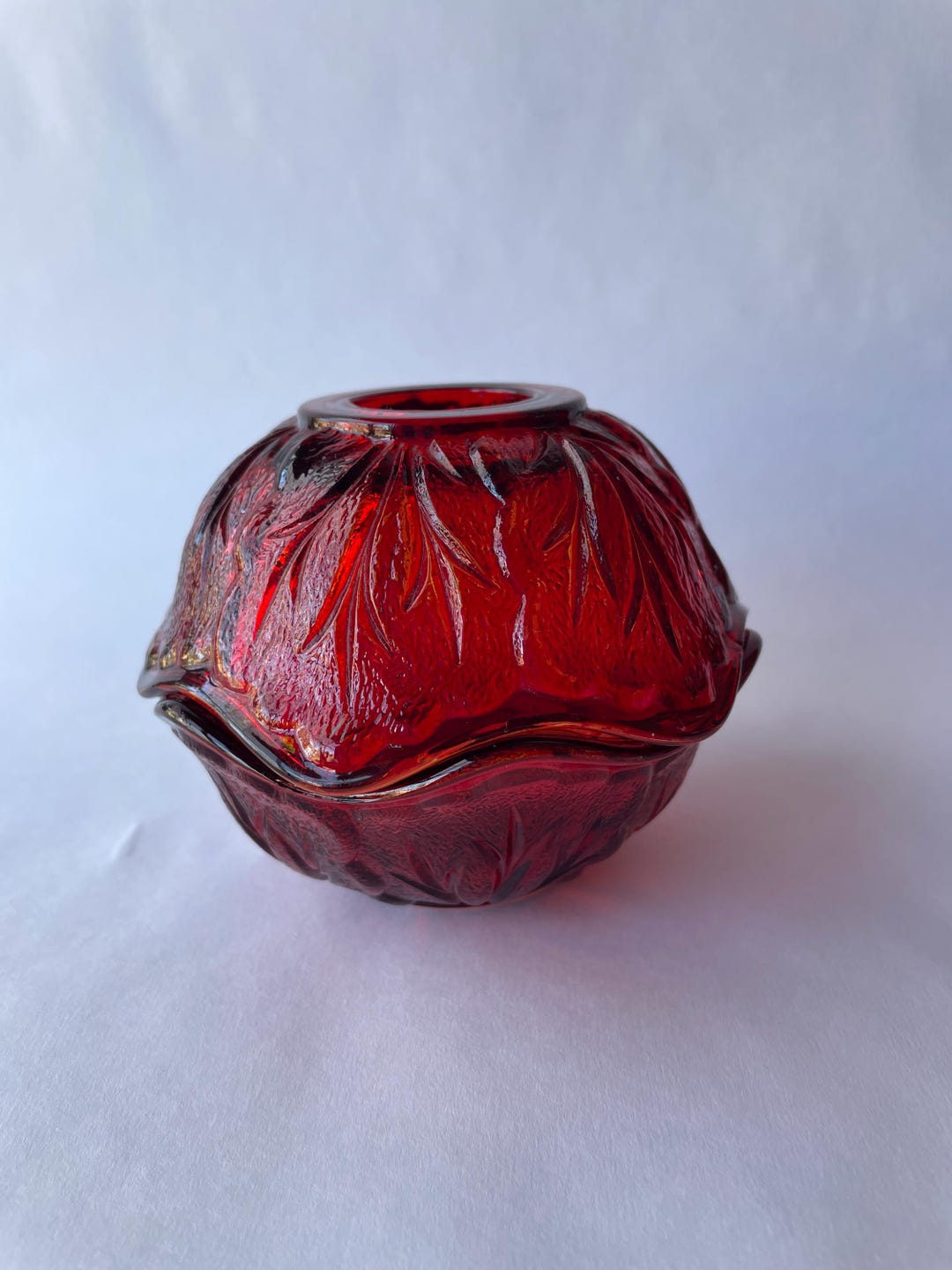 Vintage Fairy Lamp Indiana Glass Ruby Pebble Leaf Glass Votive Candle ...
