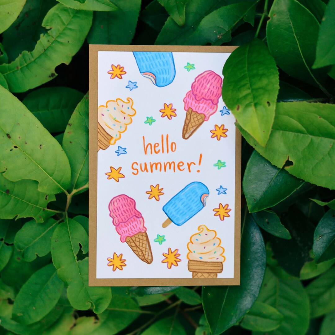 HAND-DRAWN: hello Summer Ice Cream Card - Etsy