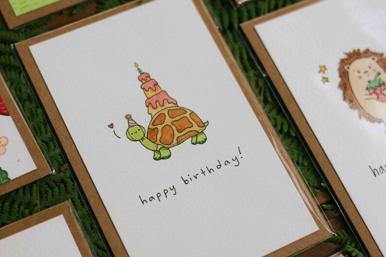 Turtle Birthday Card: Hand-painted Watercolor A6 Greeting Card - Etsy