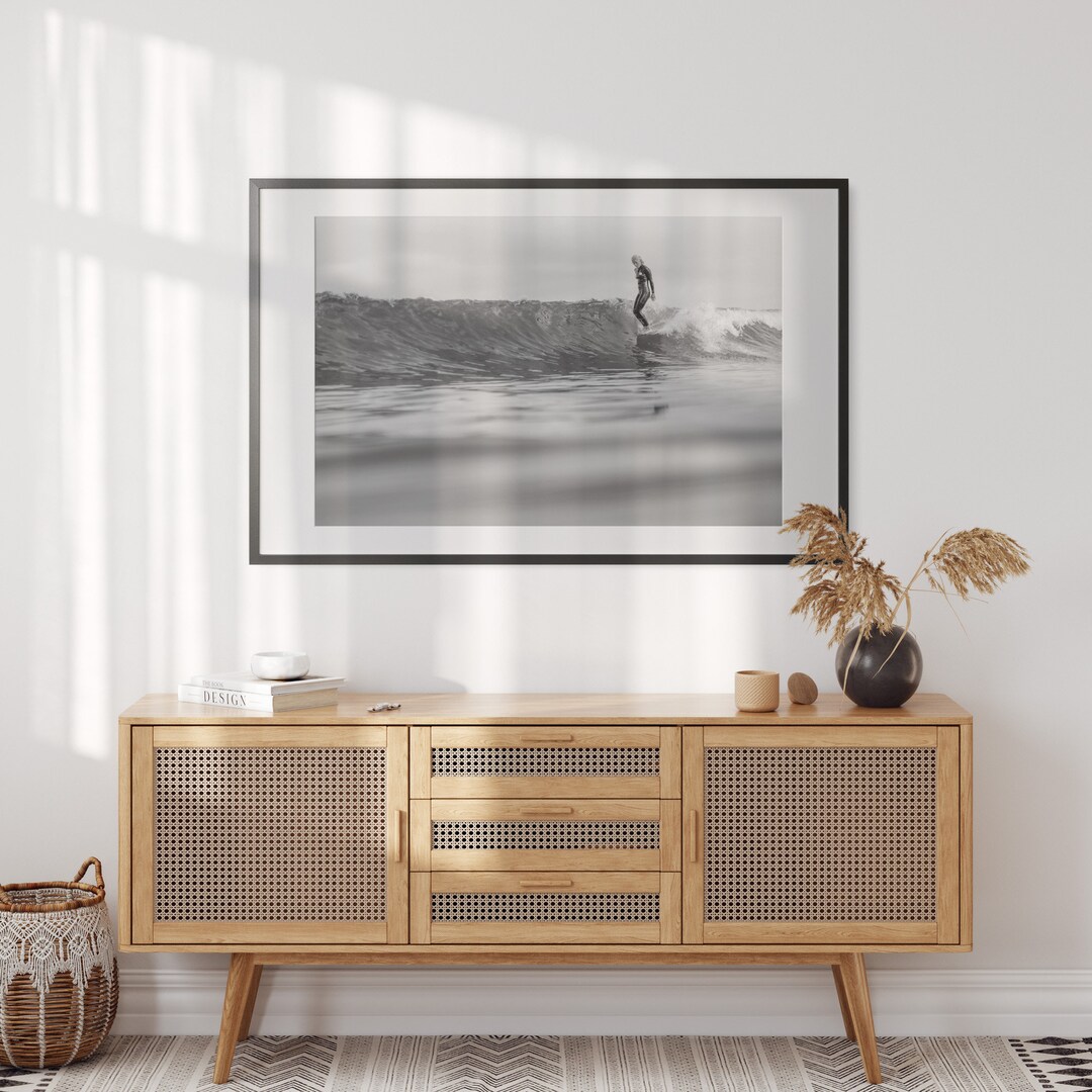Minimalist Art Print Black and White Surf Photography Noseriding Surfer ...