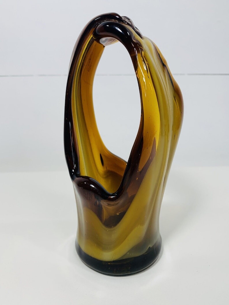 Vintage Glass Vase Handmade Amber Pontiled Bottom Handblown Home Decor ...