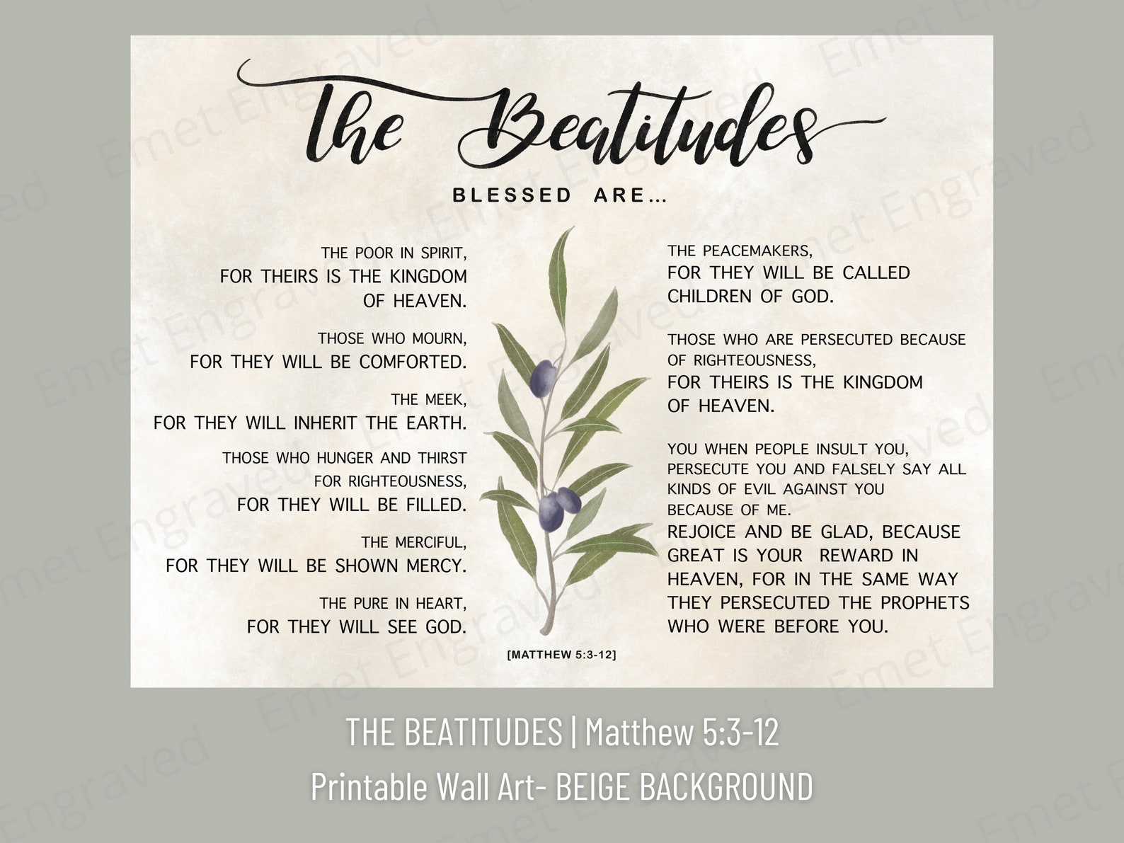 Printable Wall Art - BEATITUDES Matthew 5:3-12 - Bible Verse Wall Art ...