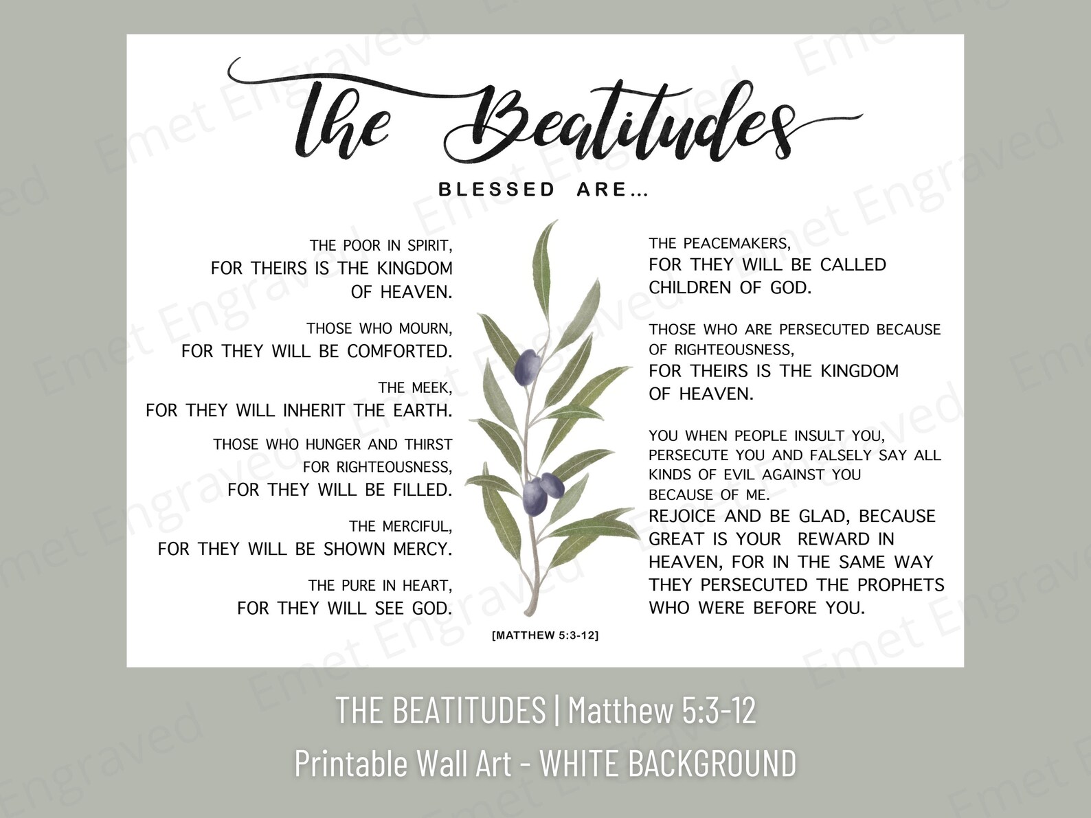 Printable Wall Art - BEATITUDES Matthew 5:3-12 - Bible Verse Wall Art ...