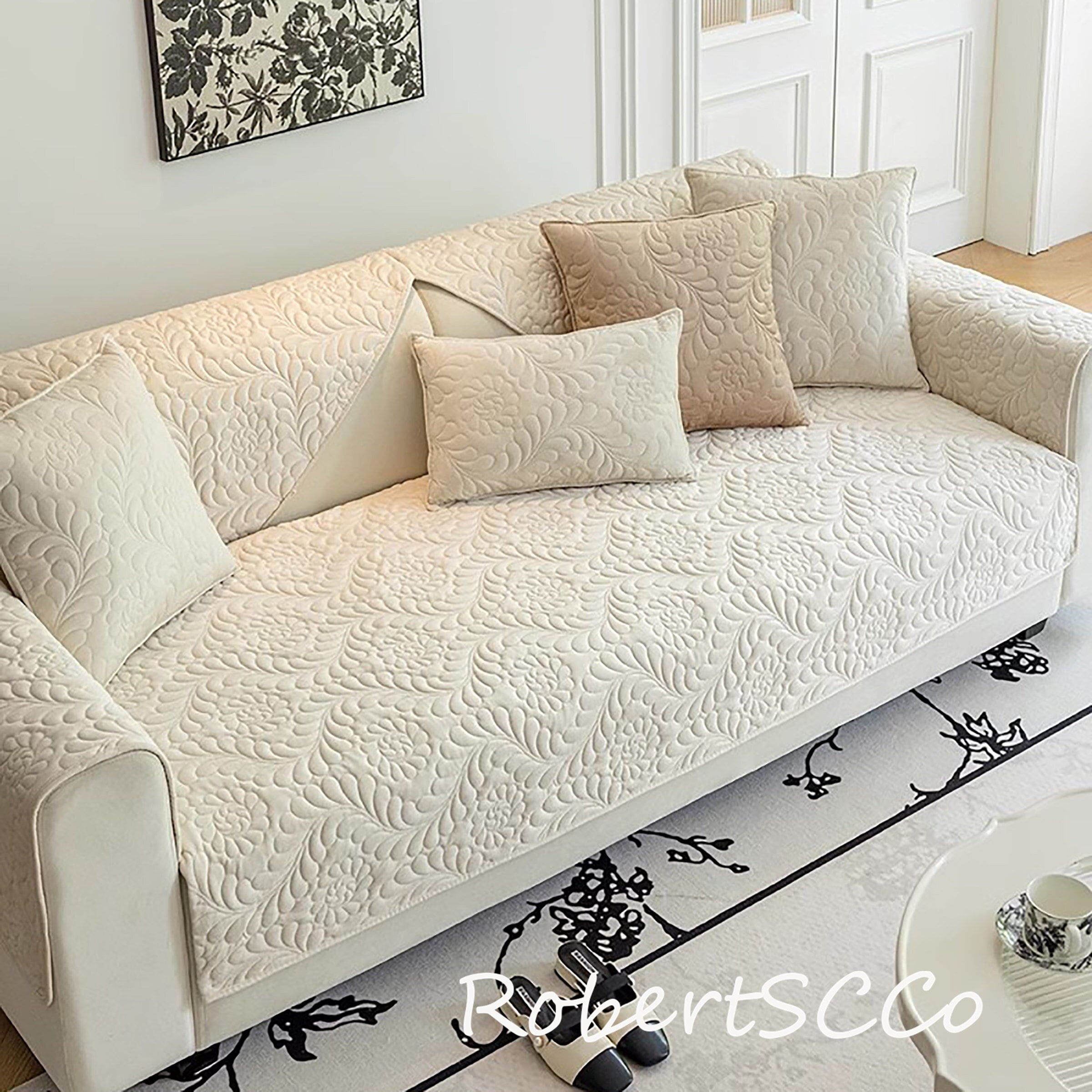 3D Flower Pattern Sofa Cover Winter Fluffy Warm Sofa Cover Sofa ...