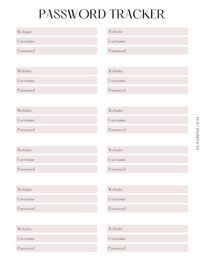 Password Tracker, Minimalist, DIGITAL DOWNLOAD, Printable - Etsy