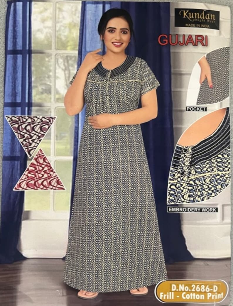 Women Gujari Cotton Nighty Gown Nightwear Women's Sleepwear Nighty for ...