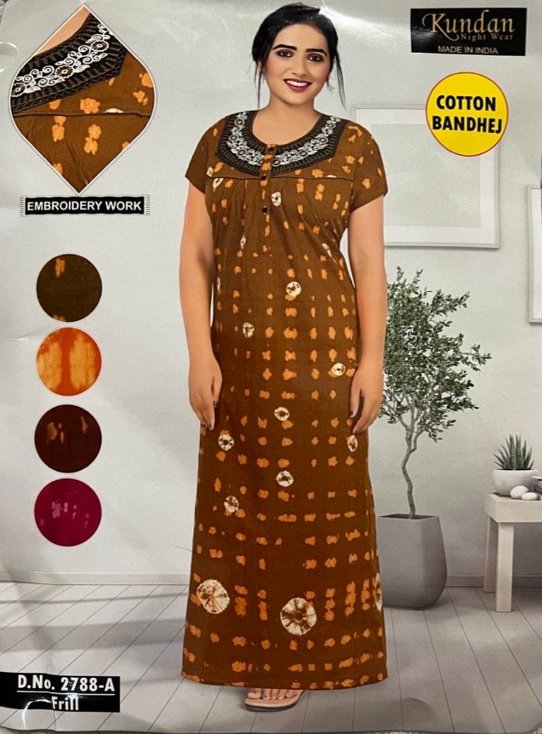 Women Cotton Bandhej Batik Nighty Gown | Nightwear | Women's Sleepwear ...