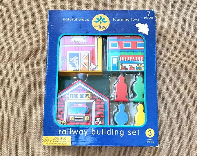 Vintage Kids Wooden Town Toy Set Houses Railway Farm Fire Truck ...