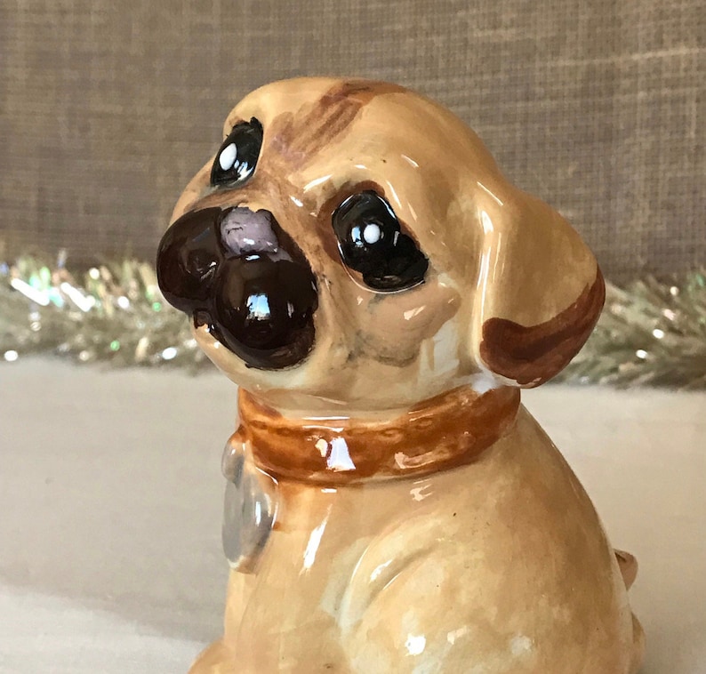 Hand Painted Vintage Pug Bisque Ceramic Figurine Sitting Cute Pug Lover ...