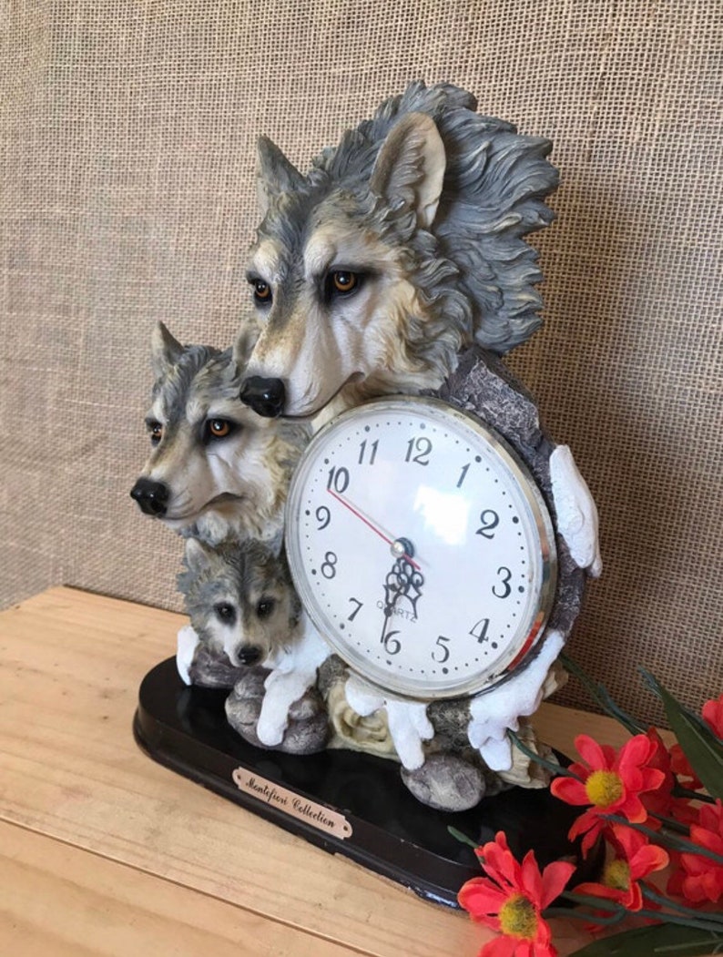 Grey Wolf Clock BROKEN Statue Figurine Art Tabletop Quartz - Etsy