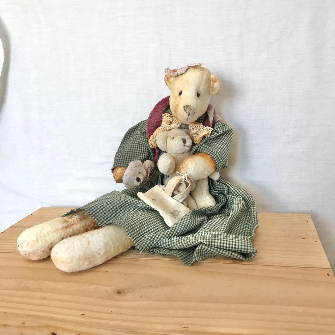Vintage Primitive Teddy Bear Farmhouse Americana Stuffed Animal Bear ...