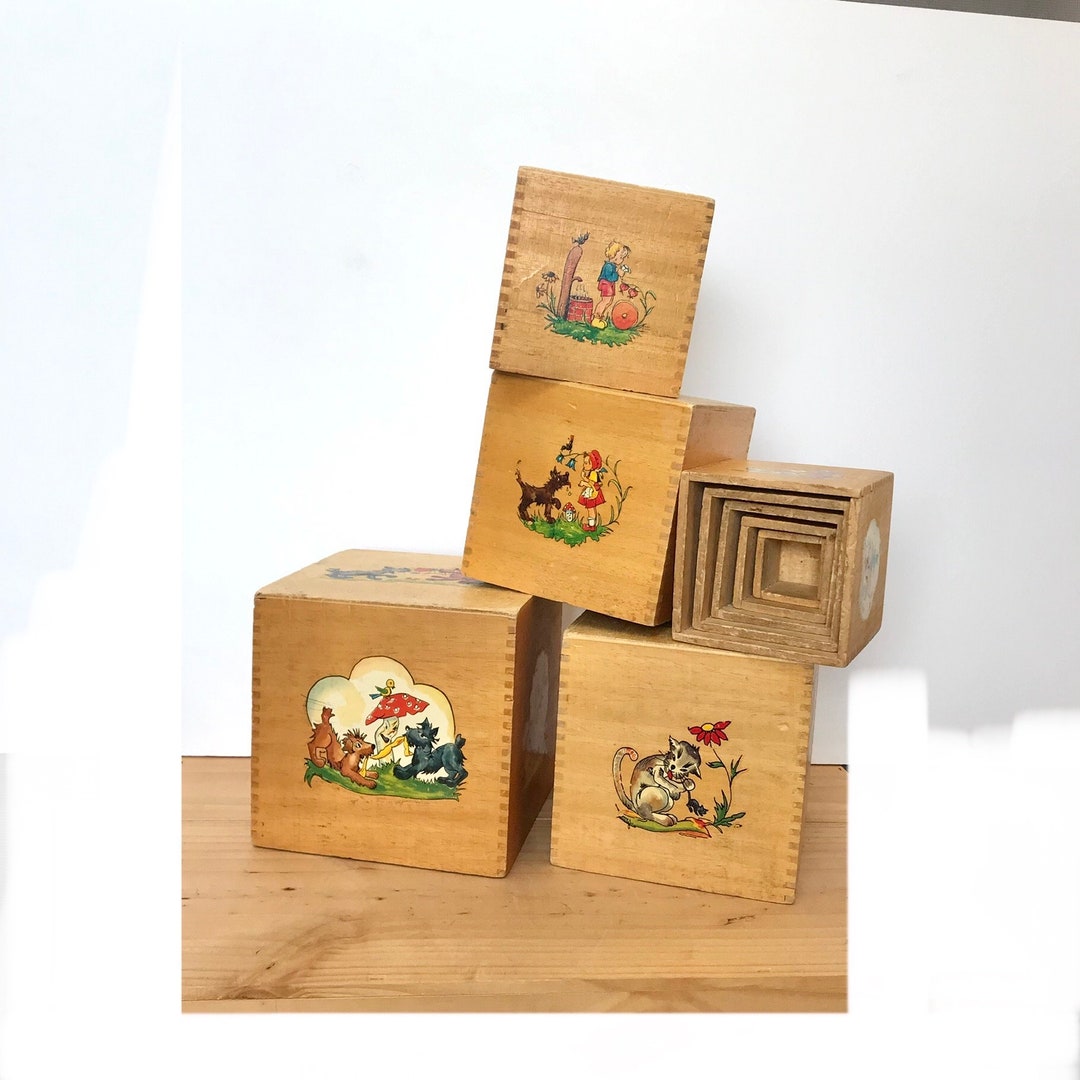 Vintage Complete Set Wooden Boxes Nesting Box Fairytale MCM Mid Century ...