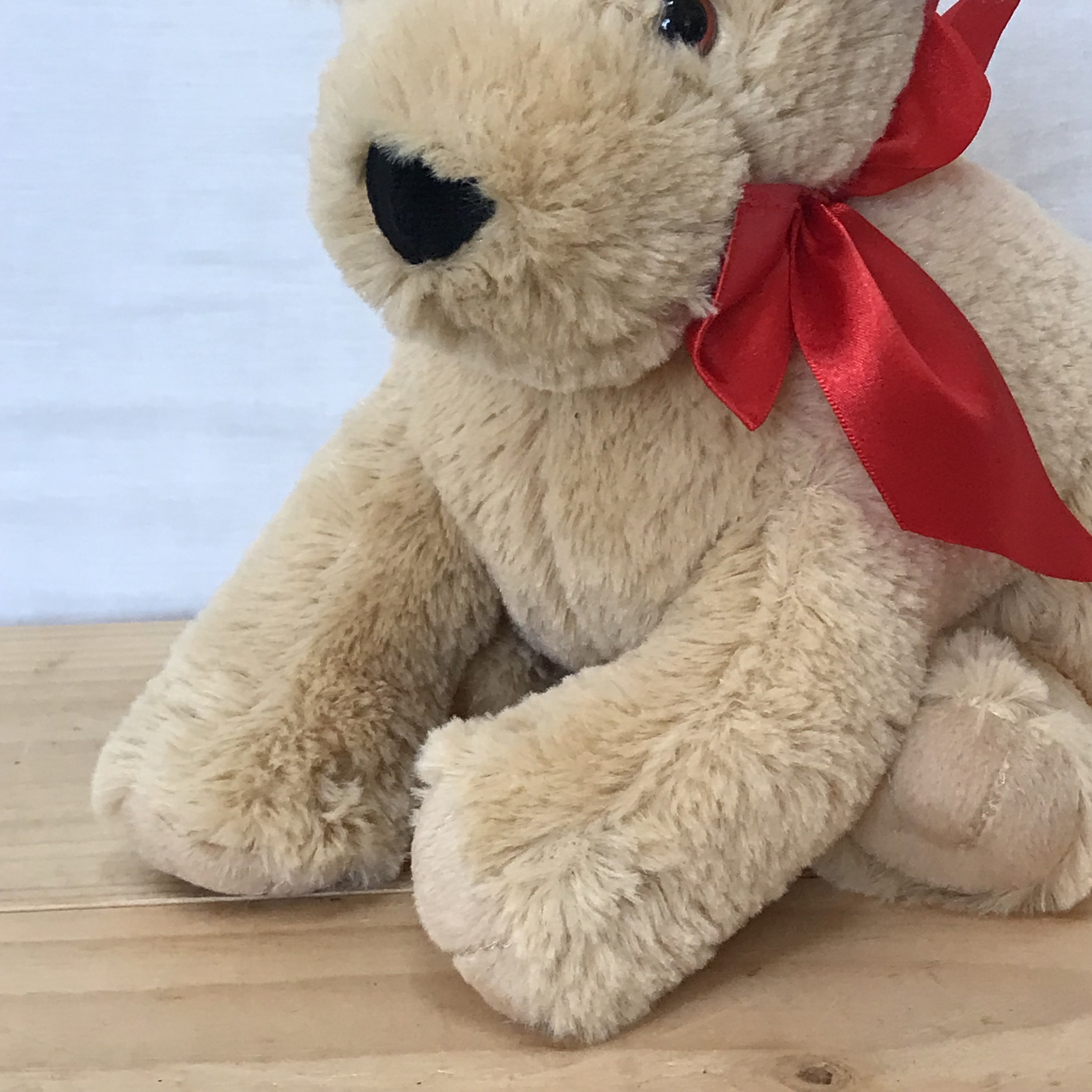 Fluffy Plush Dog Droopy Ears Brown Red Bow Plushie Plush Toy - Etsy