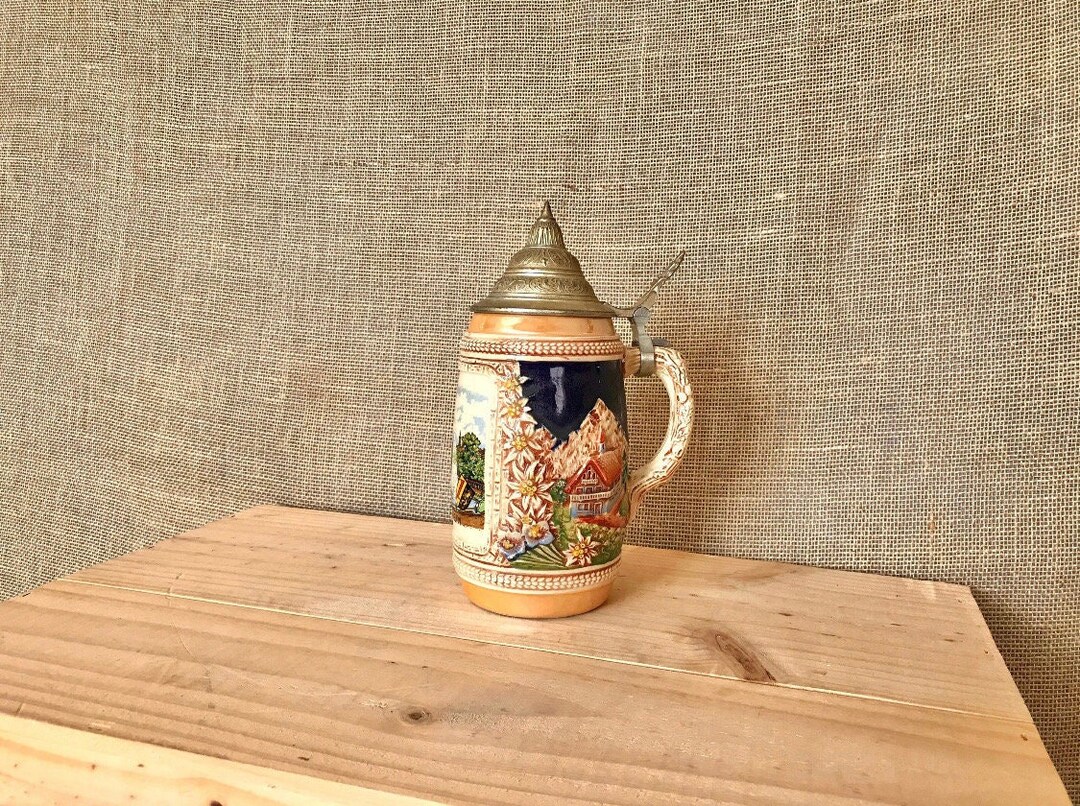 Vintage Gerz West German Ceramic Stein Mug With Metal Pewter Lid and ...