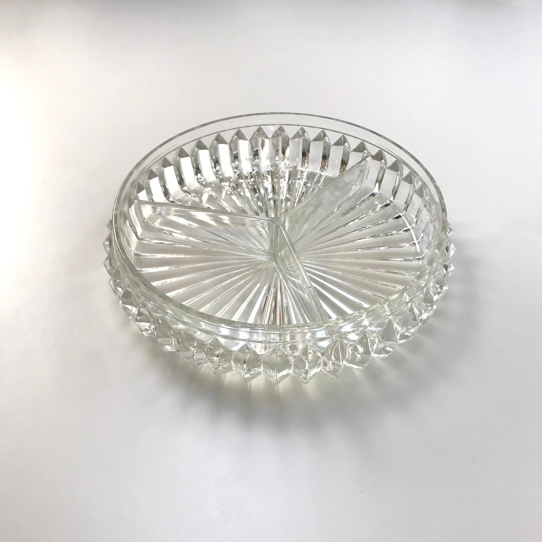 Vintage Crystal Clear Glass Dish Separated Ring Dish Clear Heavy Three ...