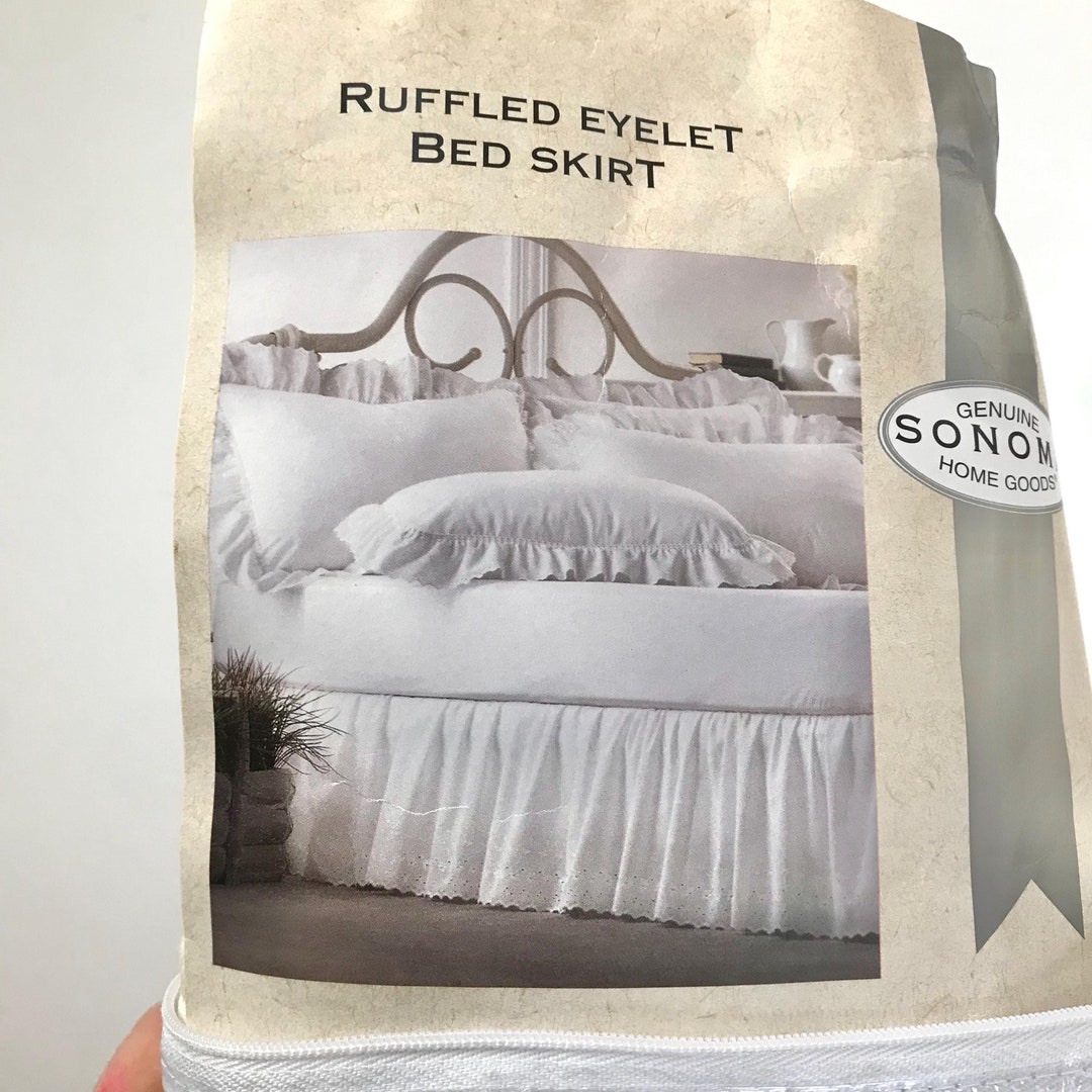 Vintage Ruffled Eyelet Bed Skirt Bedding Cal King Size Cotton White ...