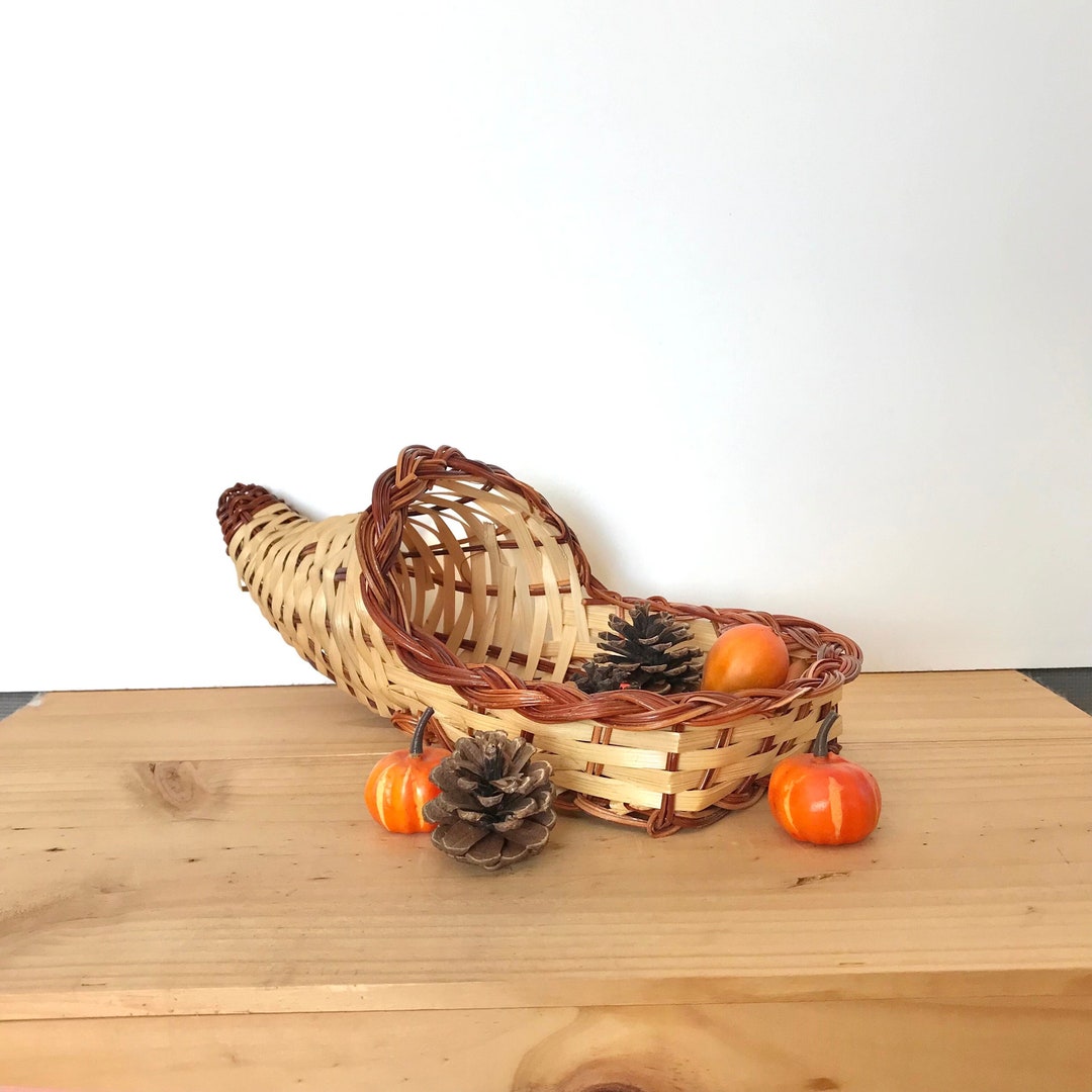 Vintage Wicker Weaved Cornucopia Tabletop Decor Medium Size Rattan ...