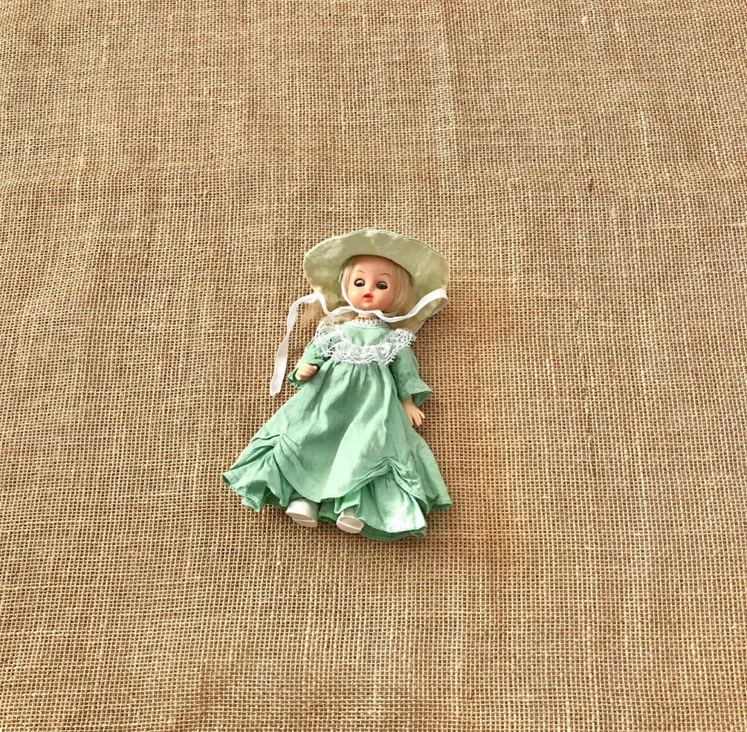 Vintage Blonde Doll With Blue Eyes Victorian Dress Green Lace ...