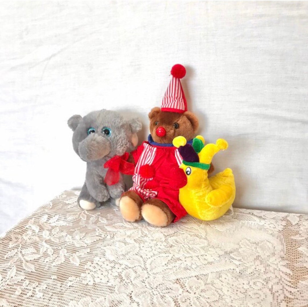 Set of 3 Circus Dressed Stuffed Animals Clown Bear Duck Elephant ...