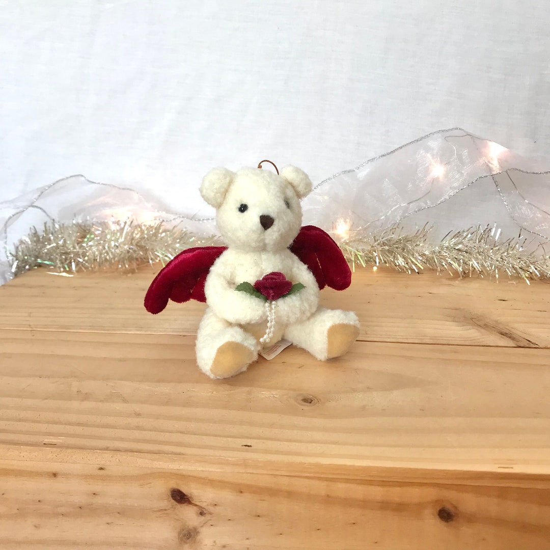 Vintage Fluffy Russ Angel Teddy Bear Velvet Red Rose Pearl Decorative ...