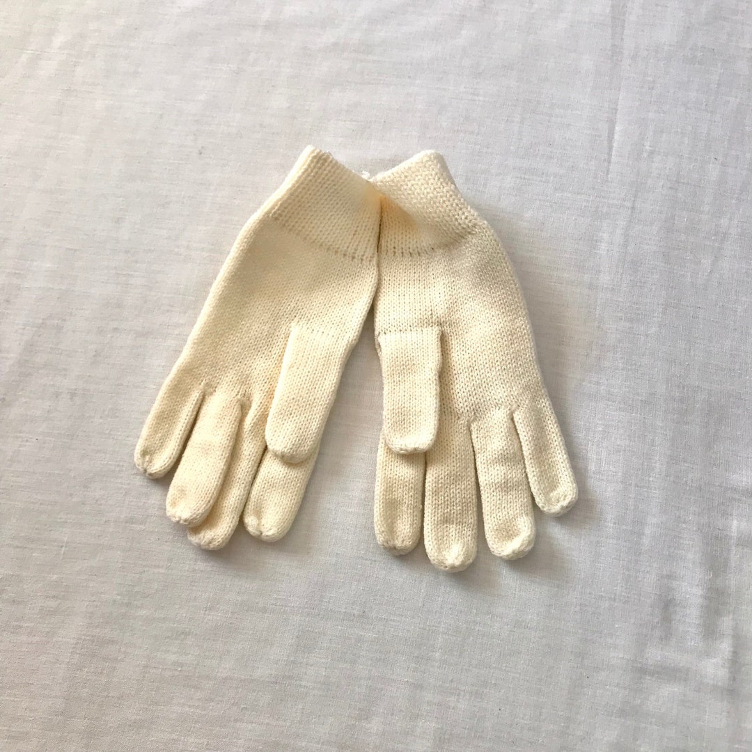 Vintage Sears Knit Acrylic Mittens Cream White Gloves Womens One Size ...
