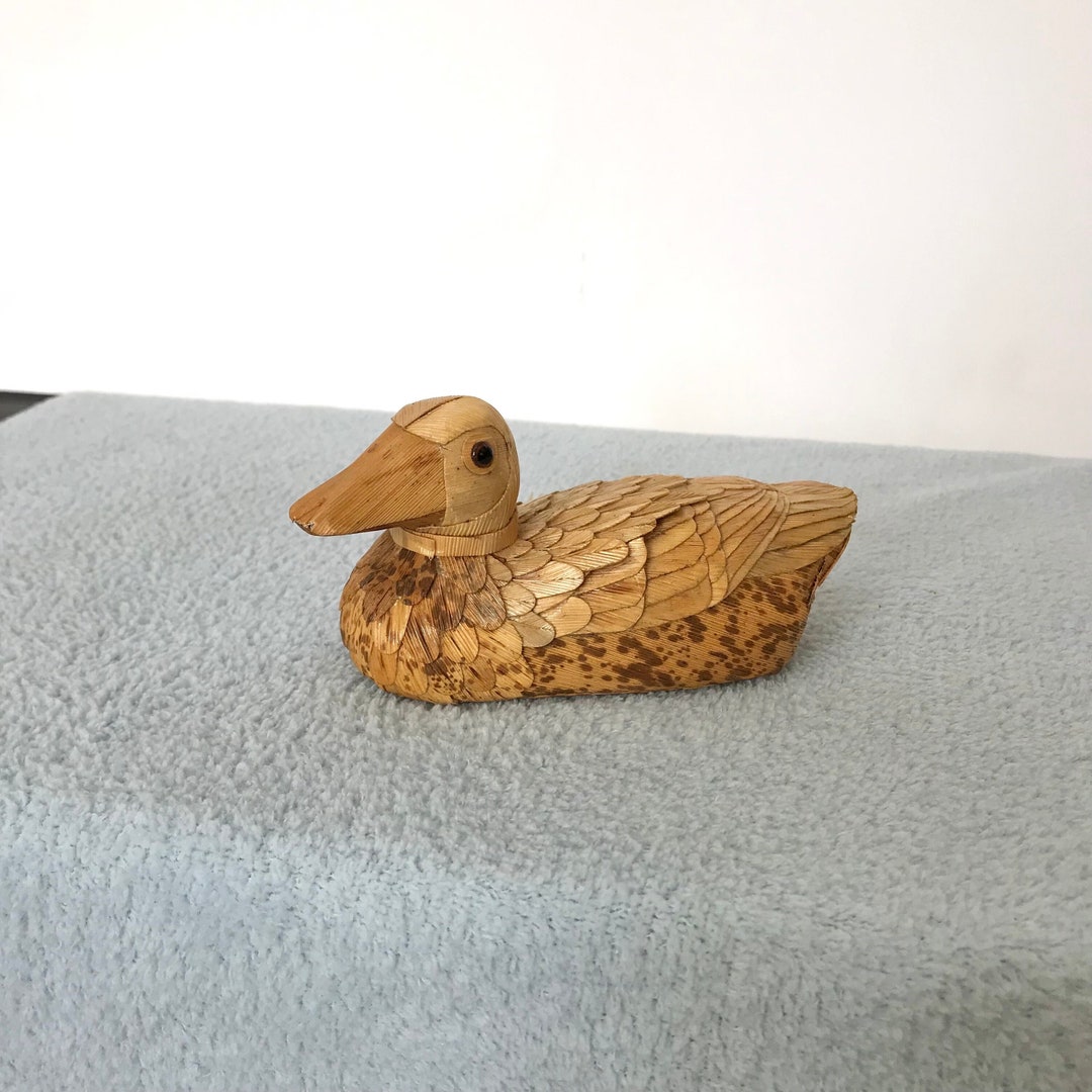 Wooden Husk Carved Duck Decoy Mantel Decor Small Realistic Wood Duck ...