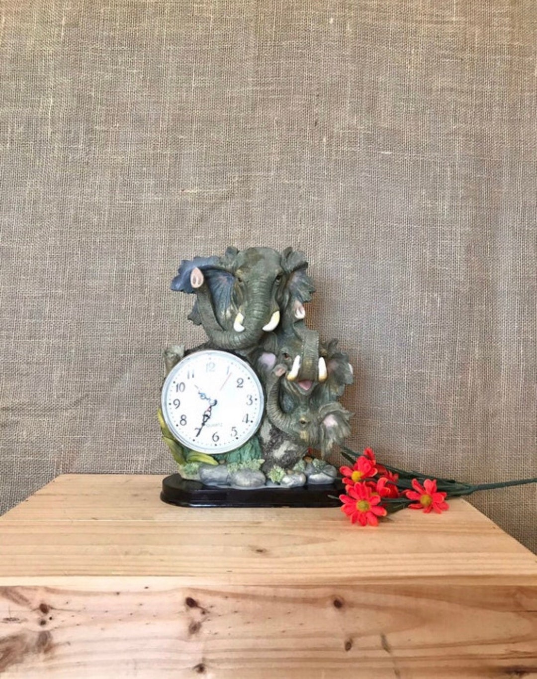 Elephant Sculpture Head Clock Portrait Art Collectible Resin Statue ...