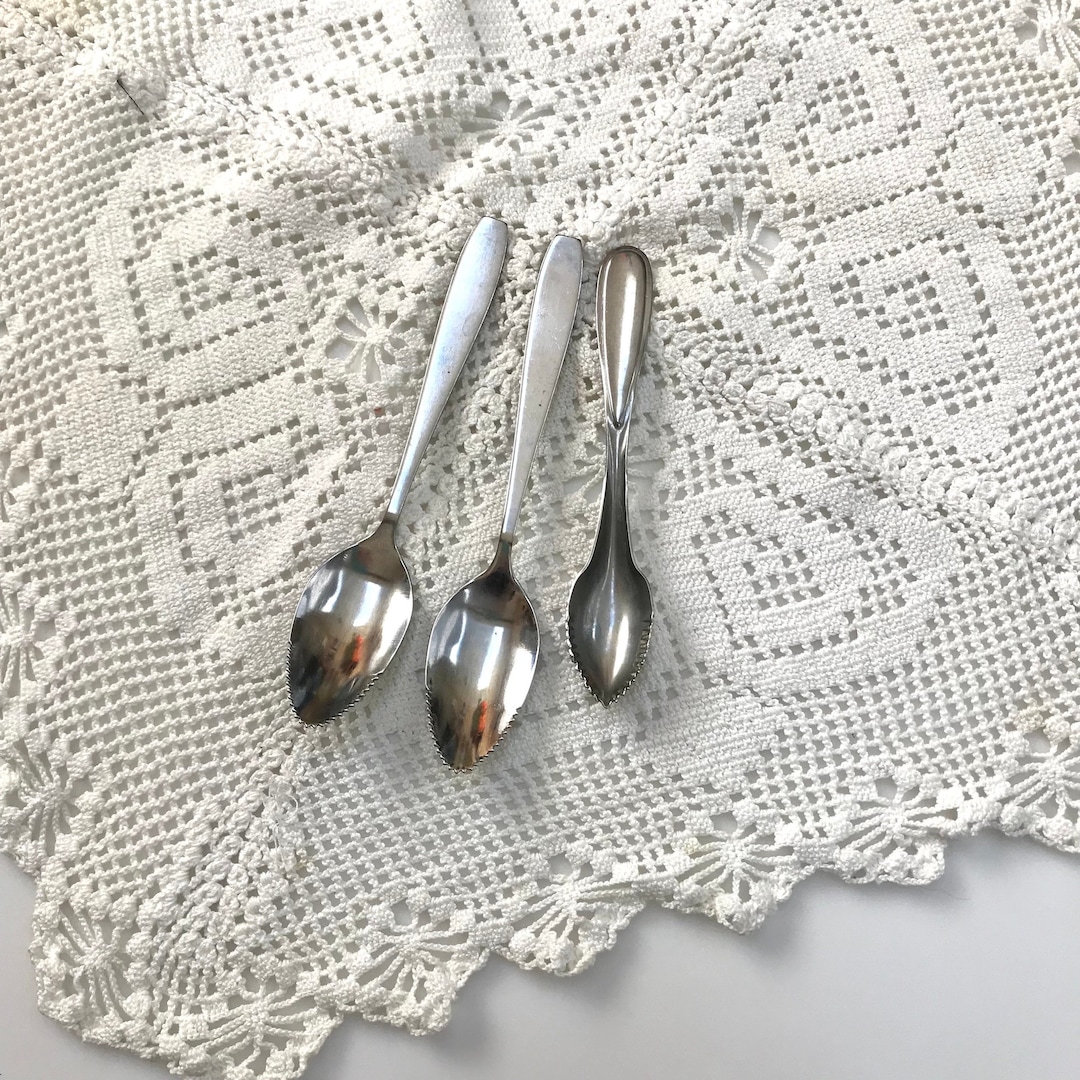 Set of 3 Serrated Edge Spoons Grapefruit Breakfast Fruit Orange Spoon ...