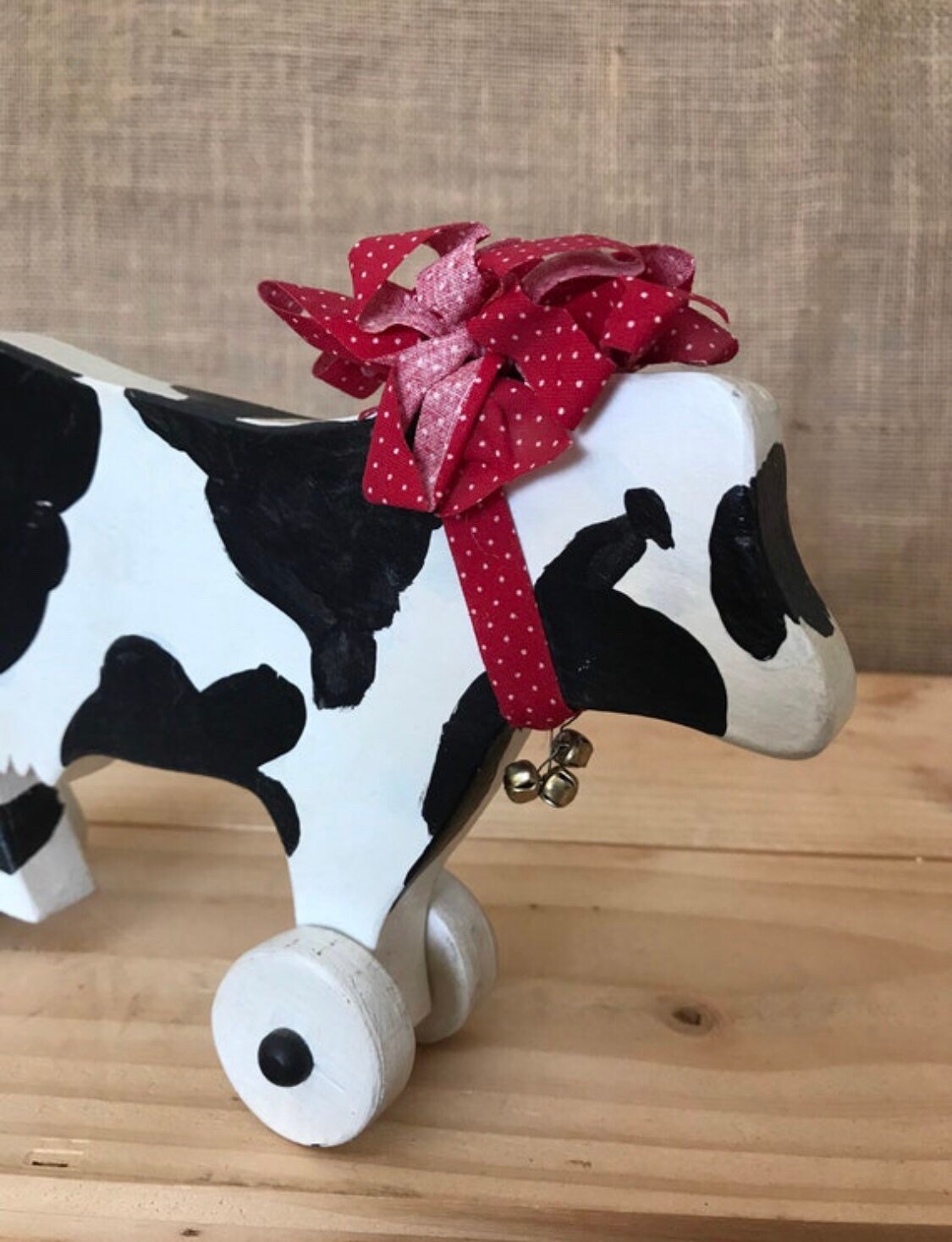 Antique Cow Pull Toy Wooden Knick Knack on Wheels With Bell - Etsy