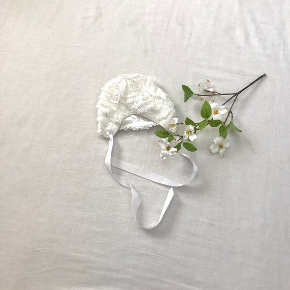 White Baby Bonnet Ivory Baby girl baptism hat Toddler… - Gem