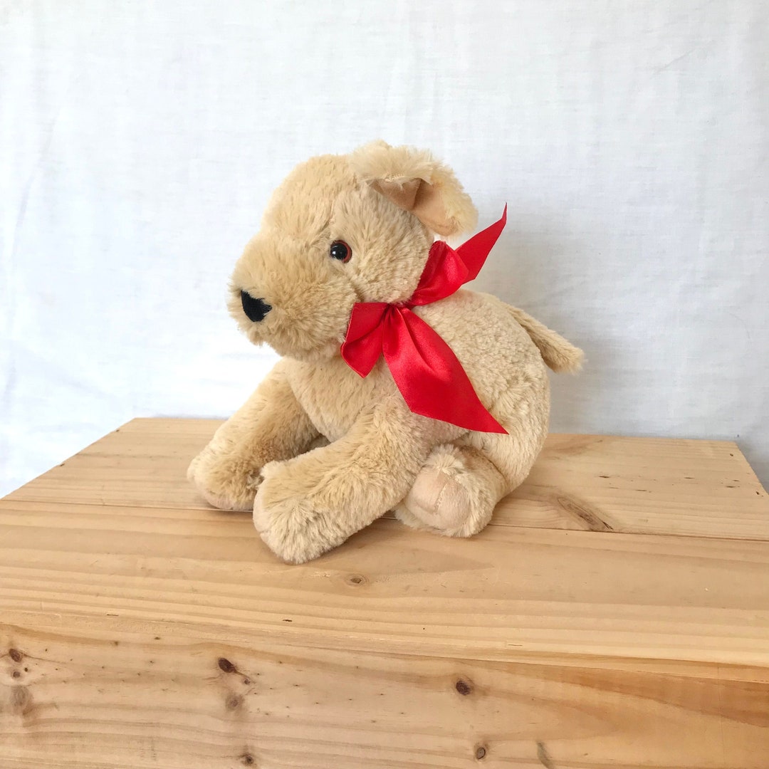 Fluffy Plush Dog Droopy Ears Brown Red Bow Plushie Plush Toy Dog ...
