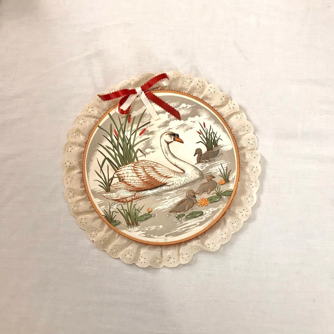 Vintage Completed 1980s Swan Wall Art Hanging Handmade Stitched ...
