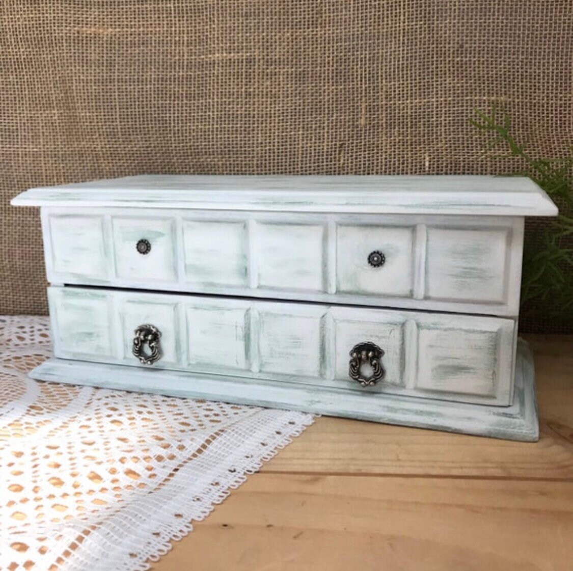 Farmhouse Chic Wooden Jewelry Box Armoire Trinket French Country ...