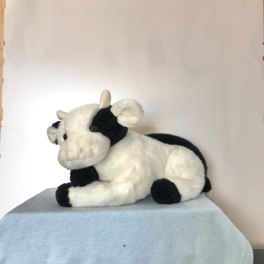 Vintage Mervyns Floppy Friends LARGE Baby Cow Plushie Black and White ...