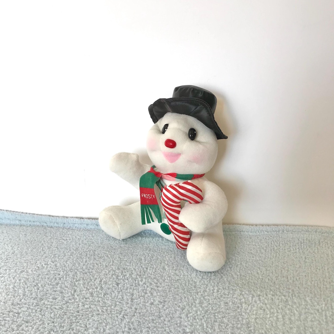 Vintage Fluffy Frosty the Snowman Plush Stuffed Animal Toy Mantel Decor ...