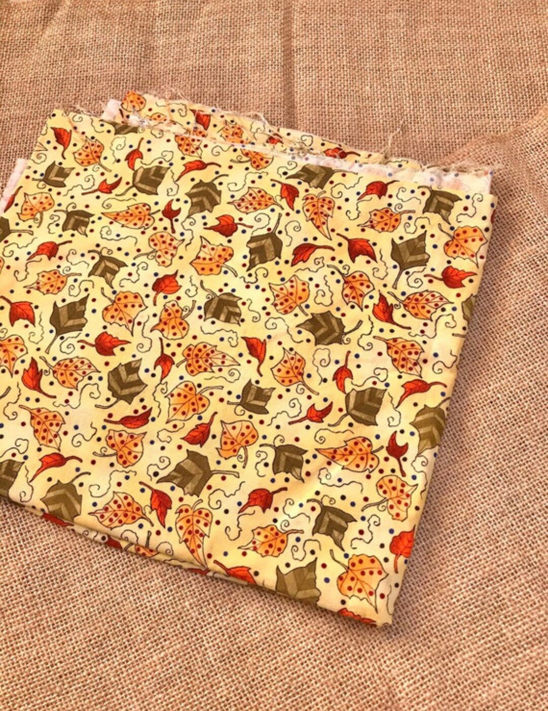 Midnight Mischief- Fall Cotton Fabric 37 X 42" Leaf Polka Dot Autumn ...