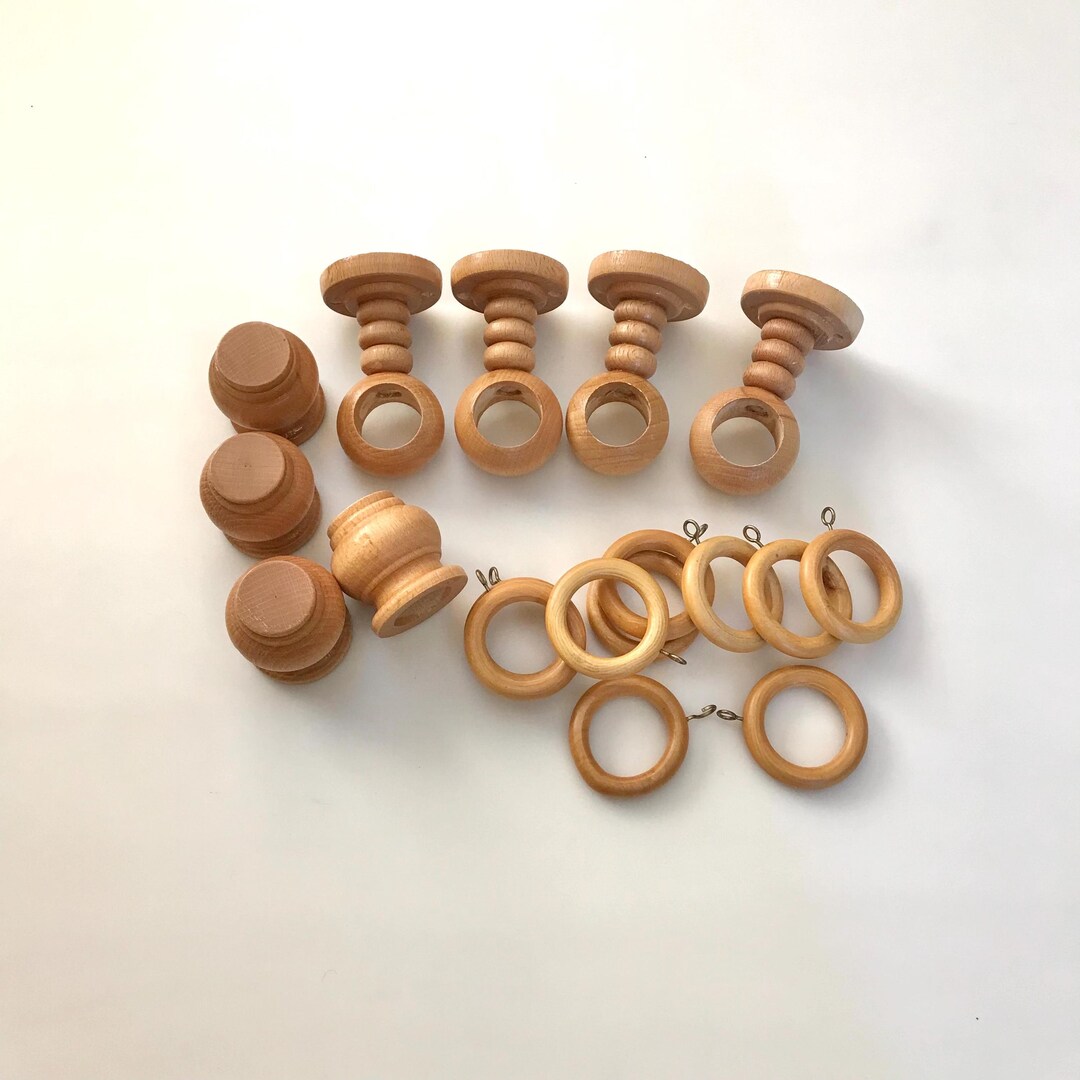Vintage Set of 17 Wooden Curtain Rings Bohemian Set Pole Brackets ...
