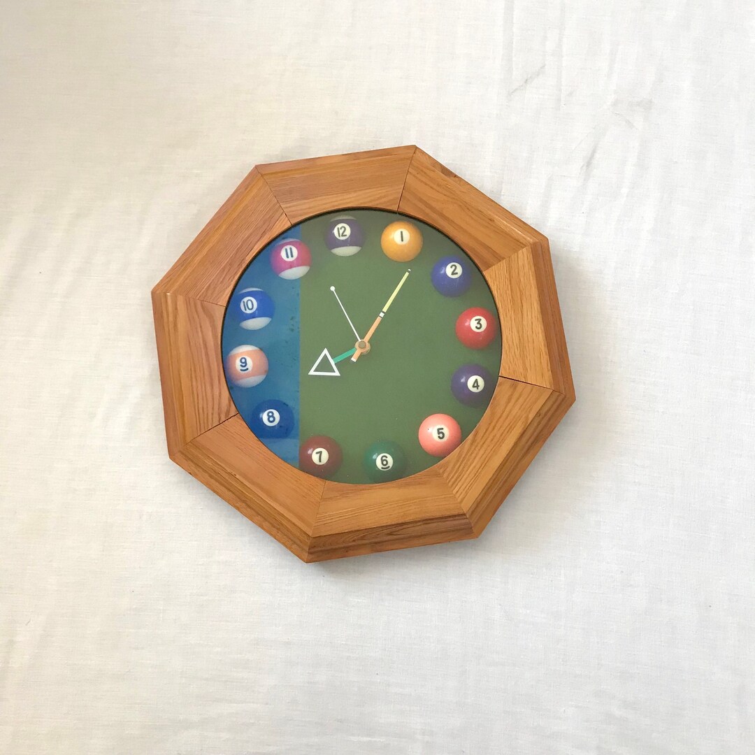 Vintage Octagonal Pool Clock Billiard Balls Wooden Clock Man Cave ...