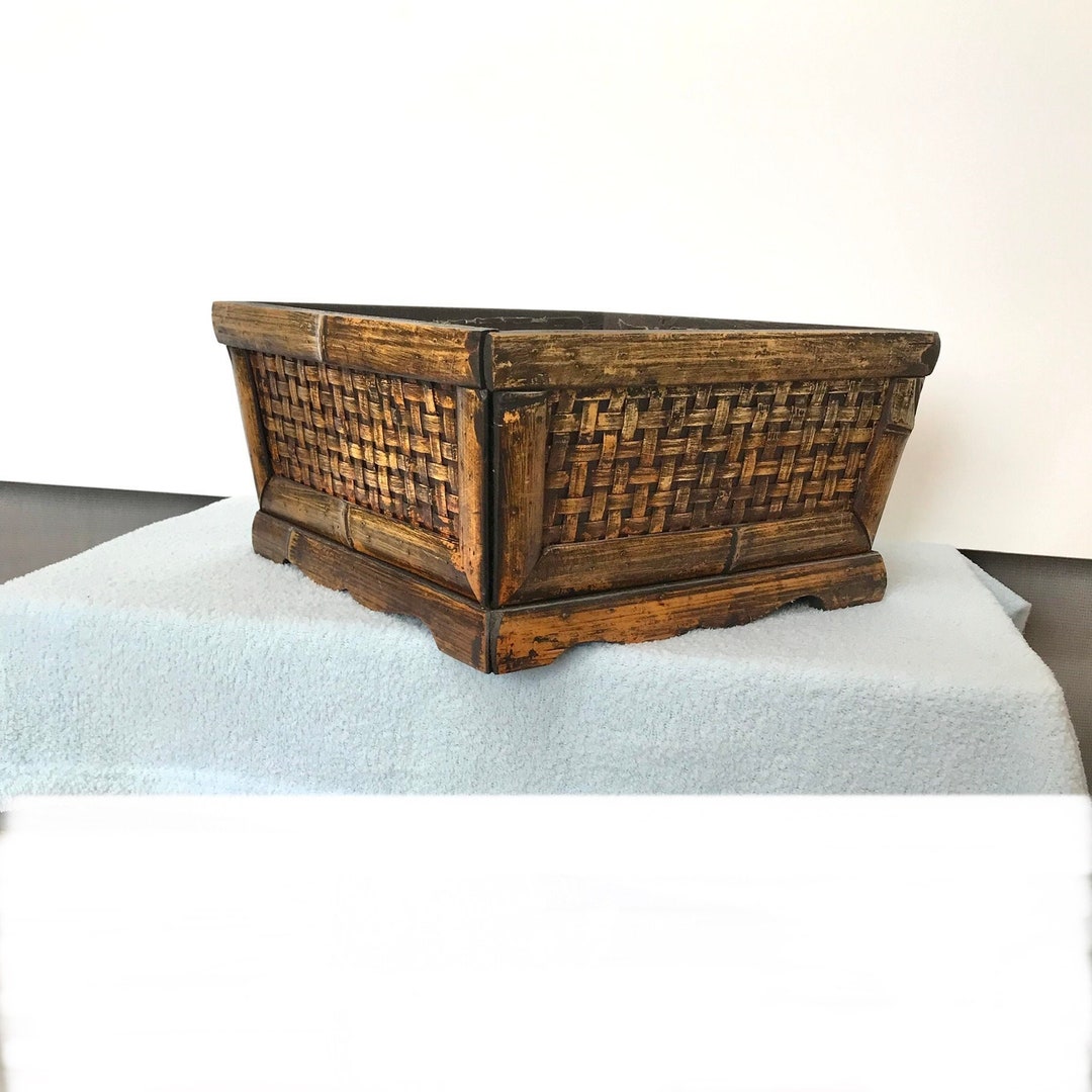 Square Large Wooden Planter Pots Flower Indoor Rustic Country Woven ...