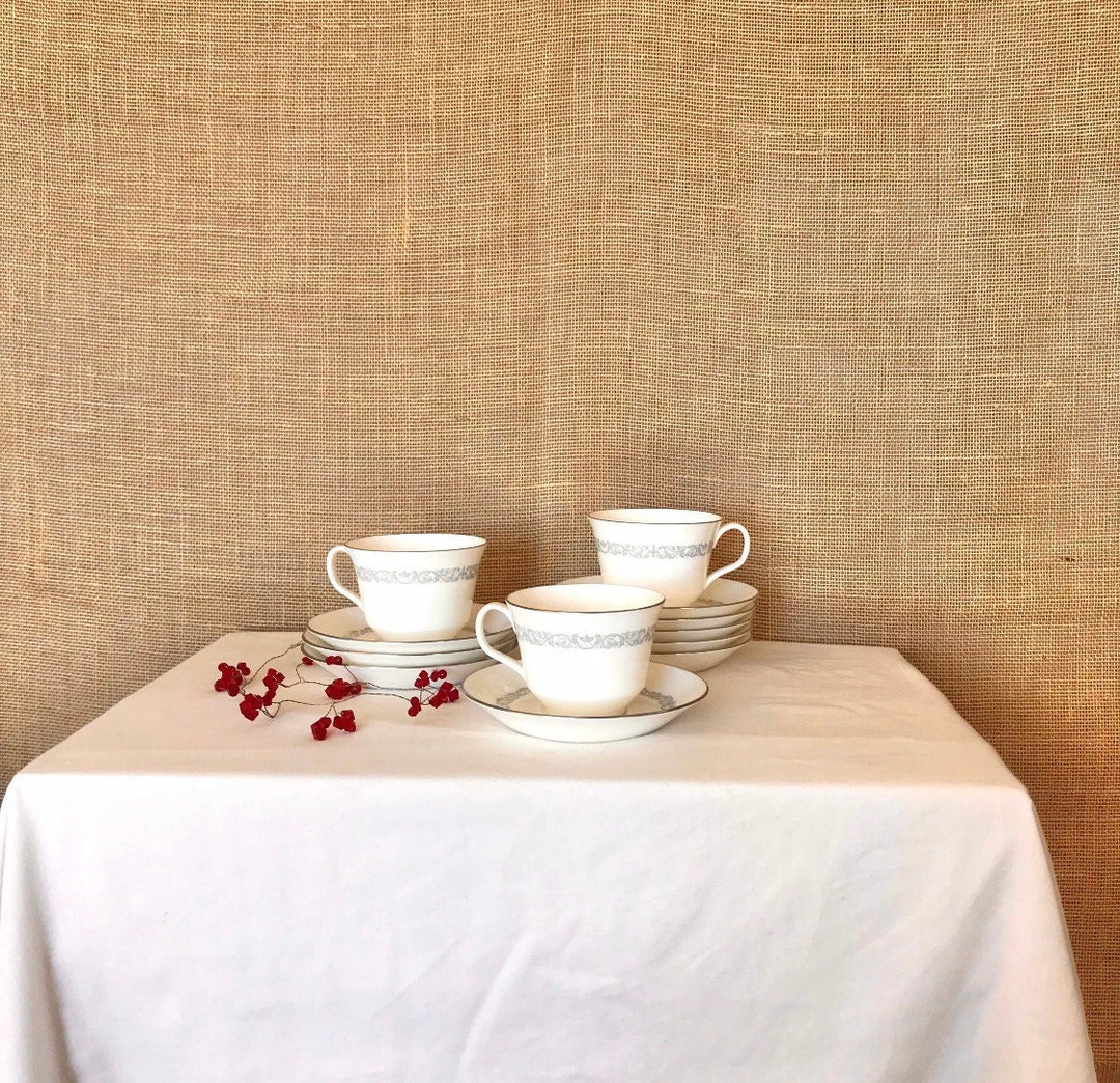 Minton Tea Set Silver Scroll Bone China 9 Saucers Tea Plates 3 Teacups ...