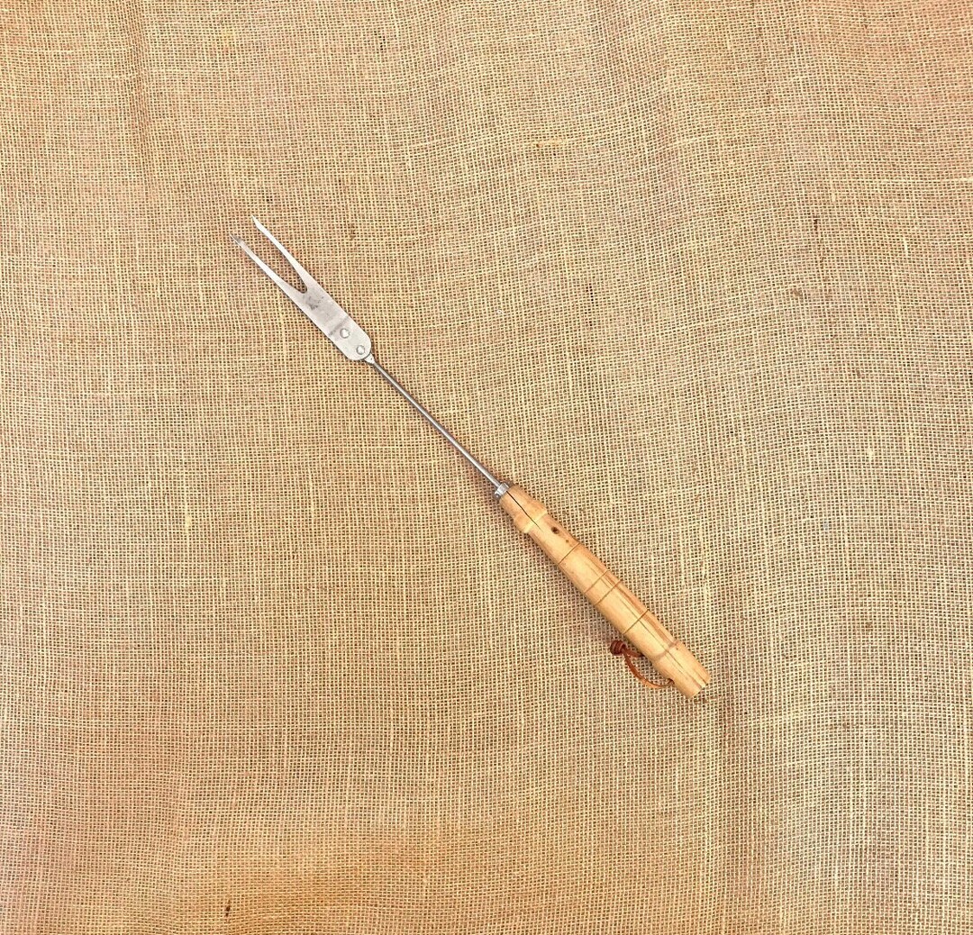 Wooden Handle Metal BBQ Fork Pointy Barbeque Grilling Party Fathers Day ...